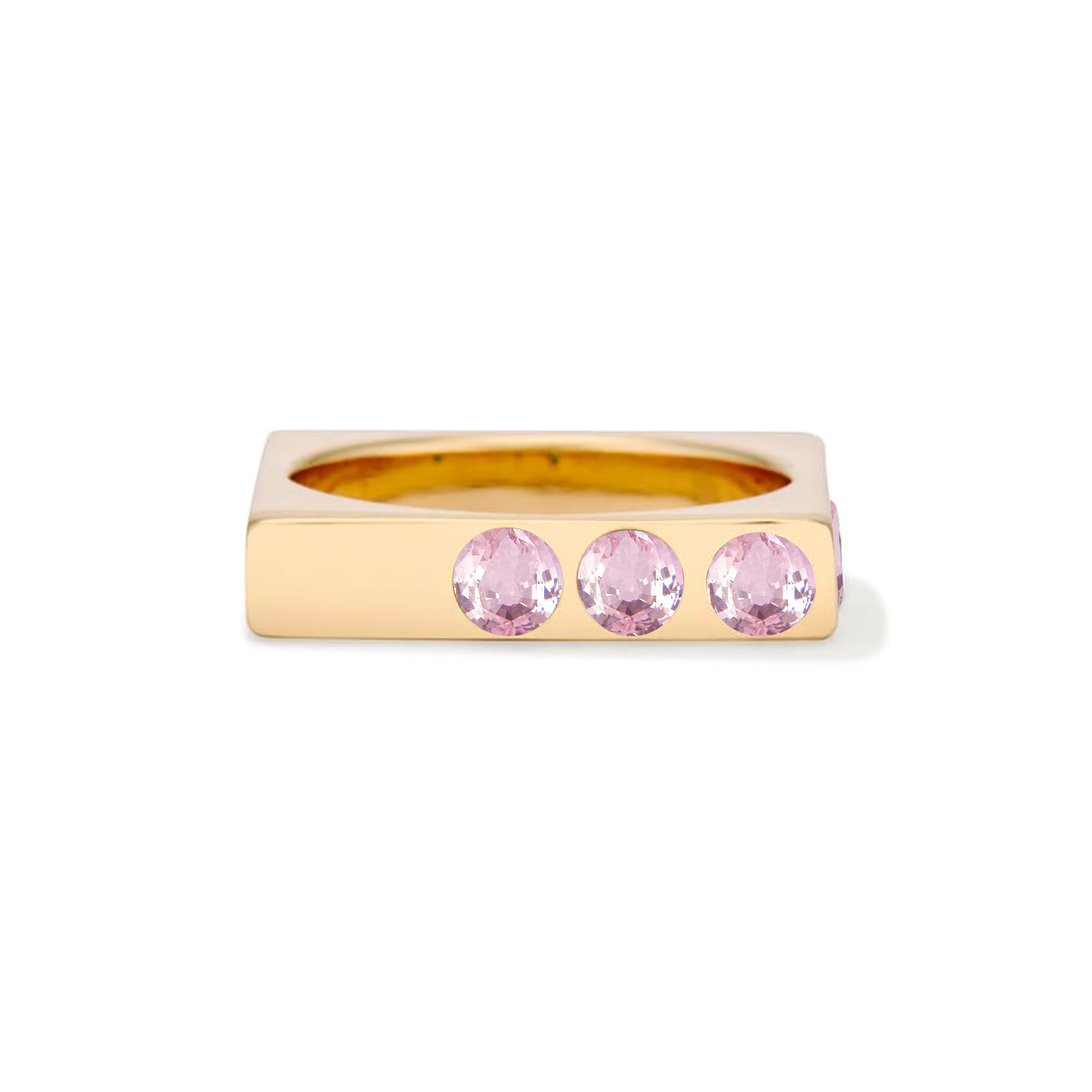Solid 18k Gold Square Stacking Ring with Pale Pink Quartz | Claire Florence